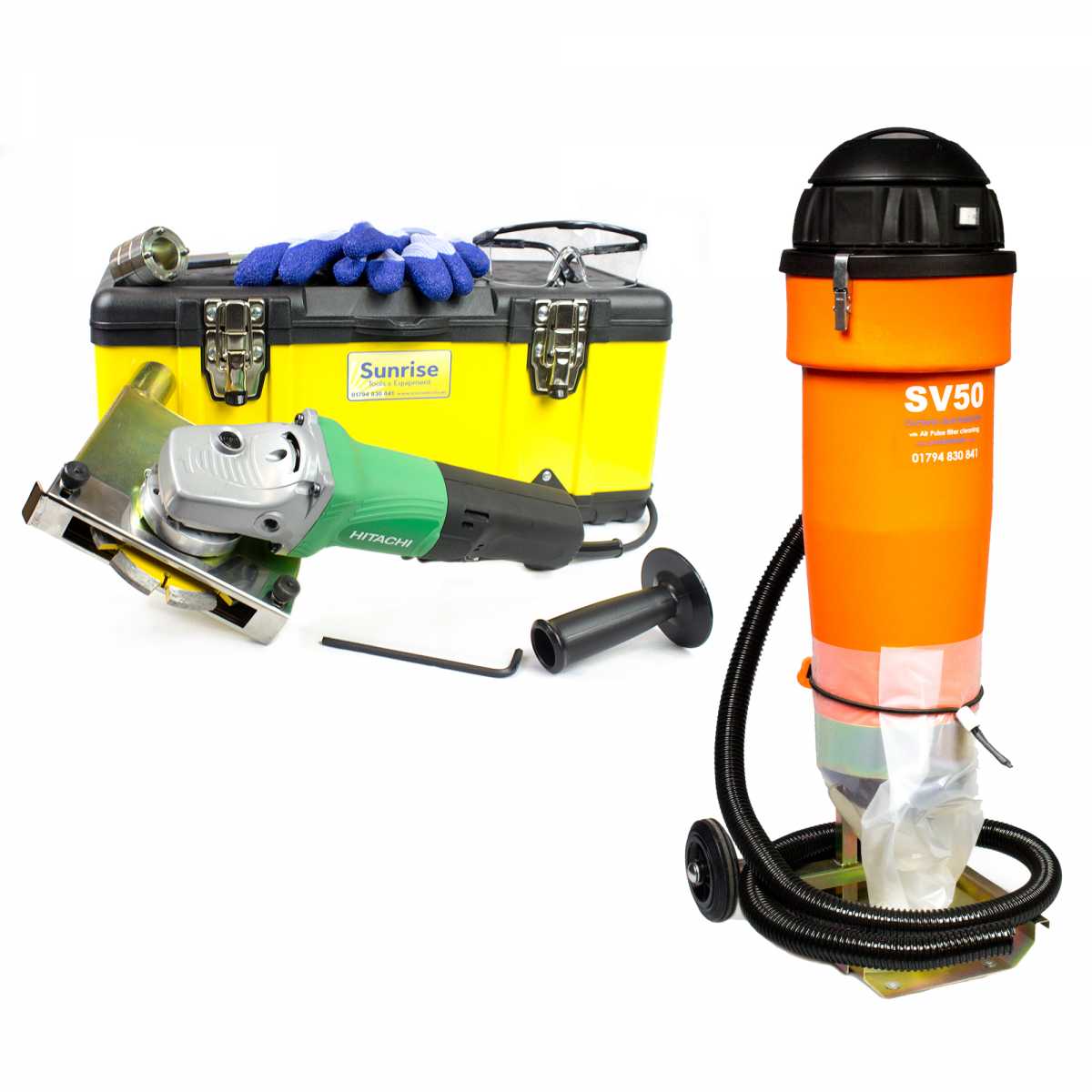 Brick raking package of vacuum, grinder, dust guard and diamond blade ...